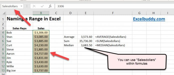 How to use Named Ranges in Excel - Excelbuddy.com