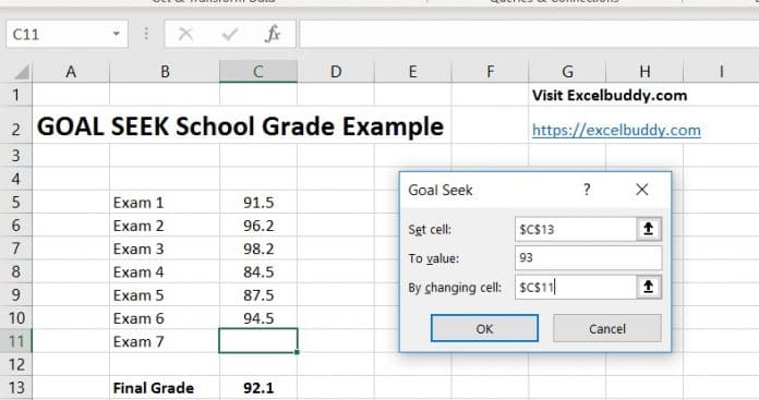How to use GOAL SEEK in EXCEL - What-If Analysis - Excelbuddy.com